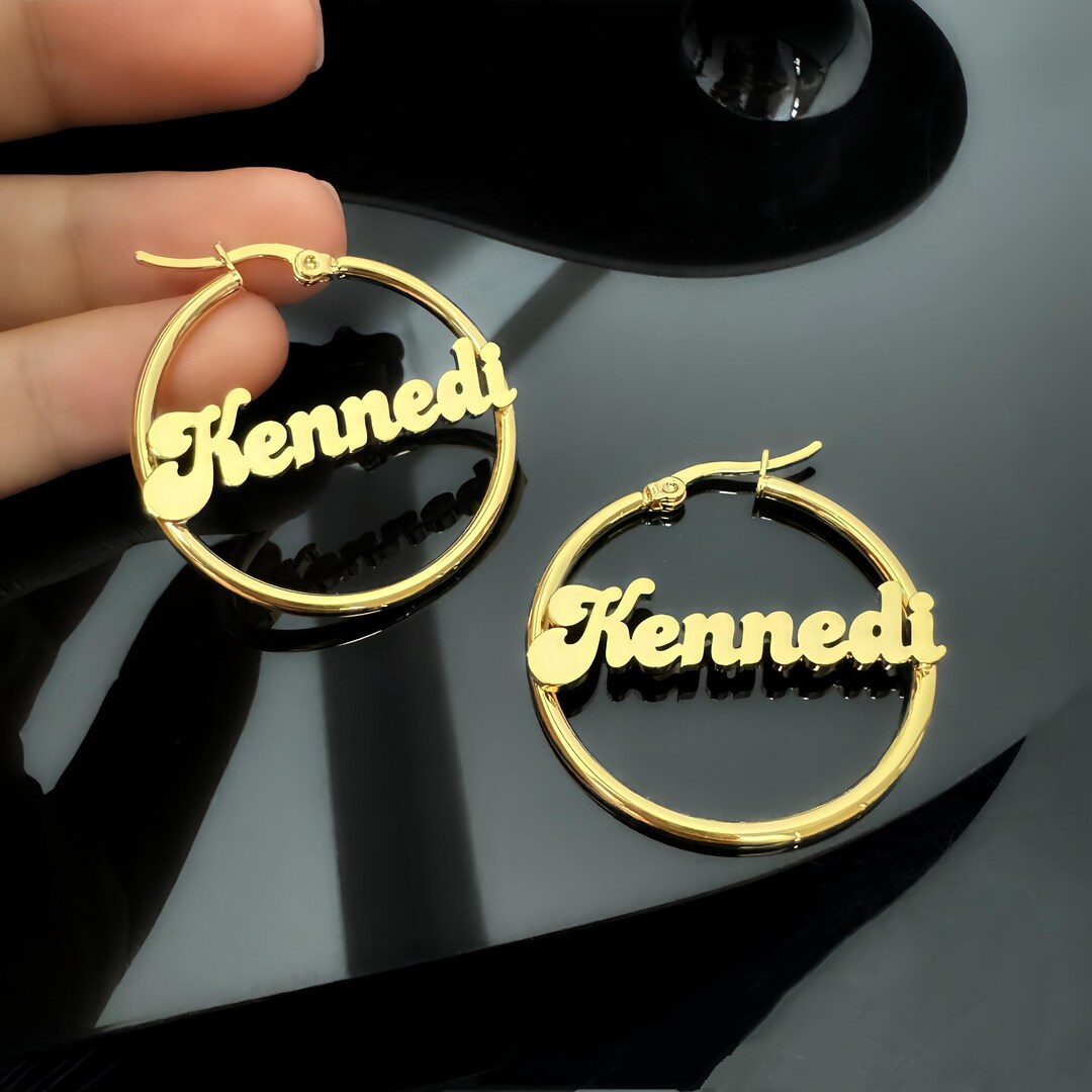 Custom Letter Hoop Earrings, Name Hoop Earrings, Custom Name Earrings ...