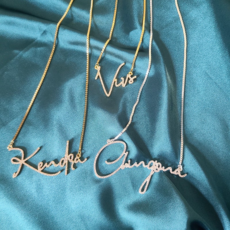 Diamond Name Necklace Custom Crystal Name Necklace Name - Etsy