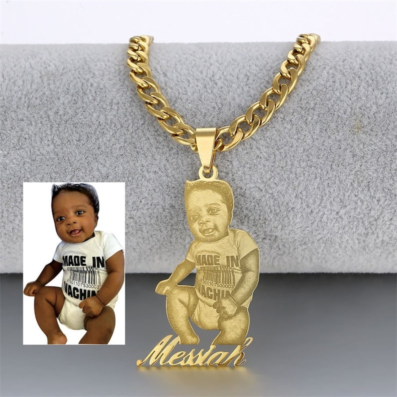 Custom Engraved Photo Pendant Necklace, Piecture Necklace, 18k Gold ...