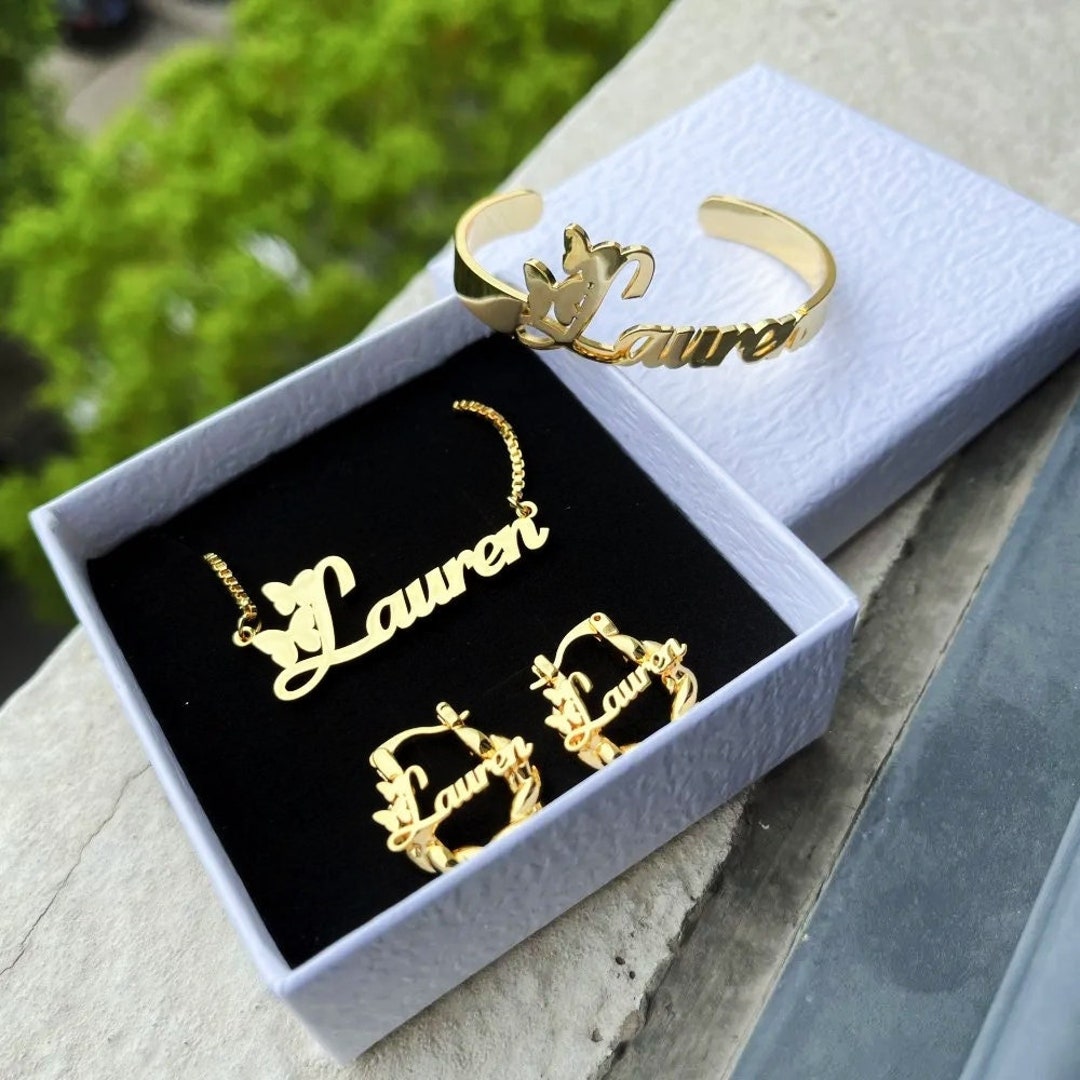 Custom Baby Jewelry Set, Dime Hoop Earrings, Name Necklace Thin, Kids ...