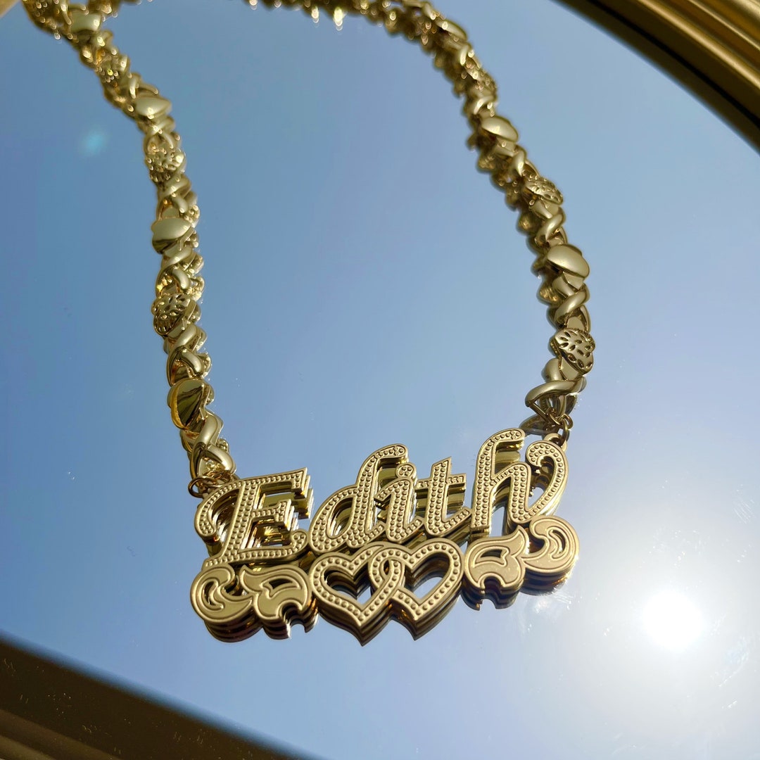 Name Plate, Name Plate With Heart XO Chain, Custom Name Necklace ...