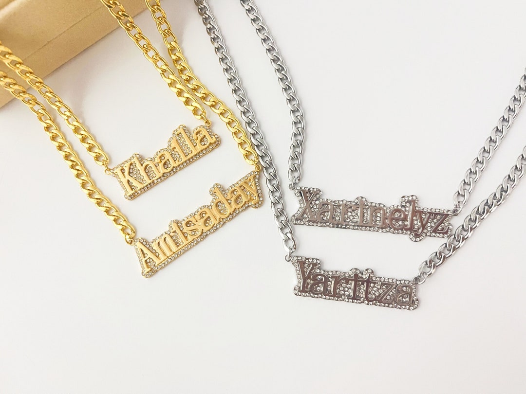 Diamond Bubble Letter Necklace, Custom Name Necklace, Personalized ...