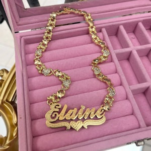 Teddy Bear Name Necklace, Double Plated Name Necklace, Baby Name Plate ...