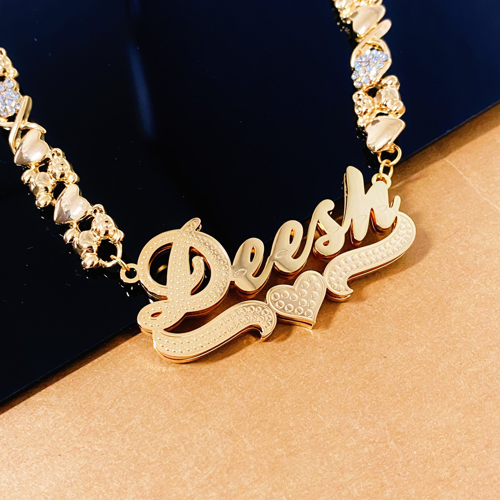 Custom Name Necklace, Teddy Bear XO Chain, Personalized Jewelry - Etsy