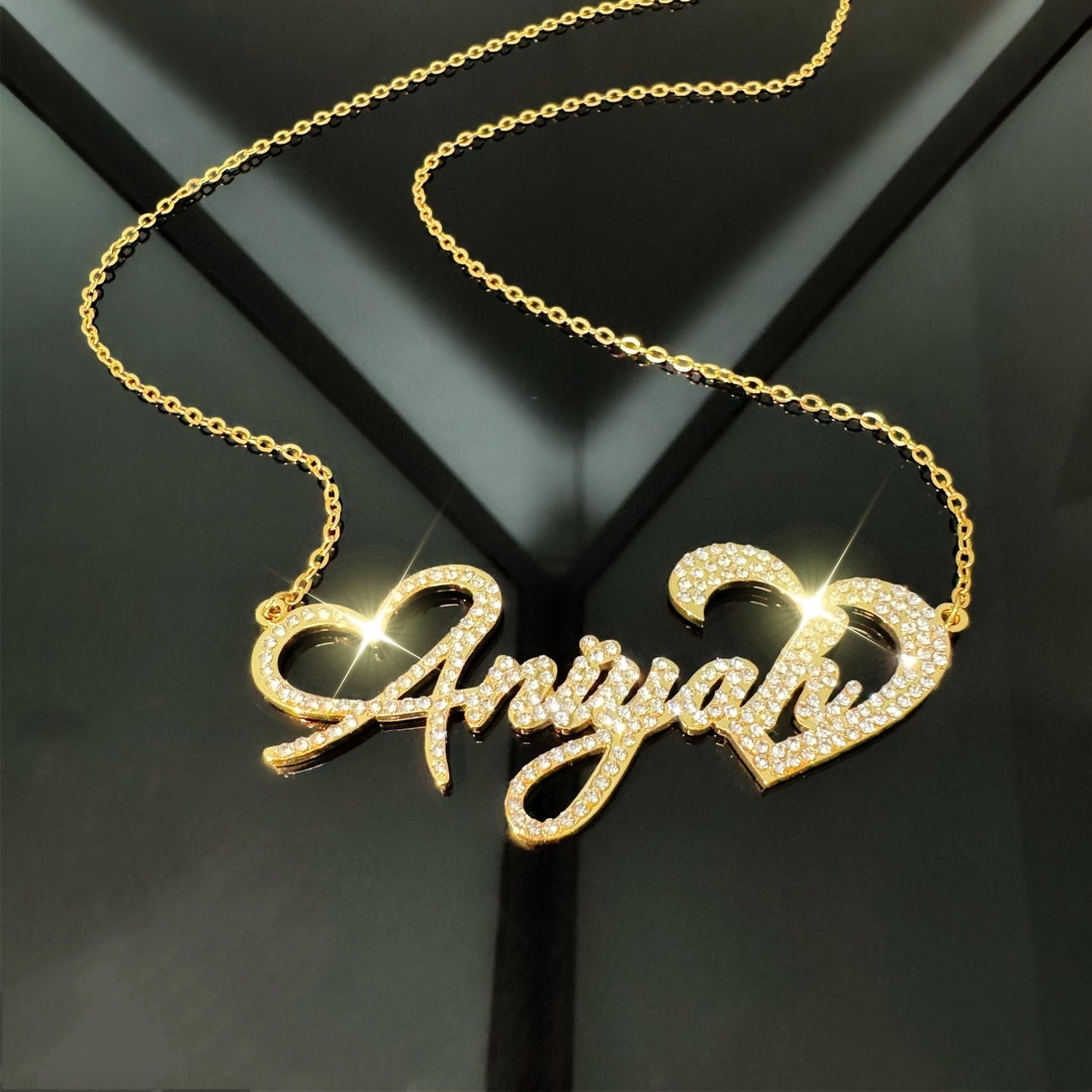 Script Name Necklace, Diamond Name Necklace, Custom Nameplate Necklace ...