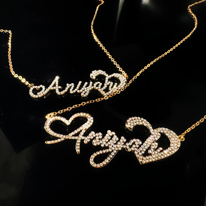 Diamond Name Necklace,gold Name Necklace,custom Name Necklace,crystal ...