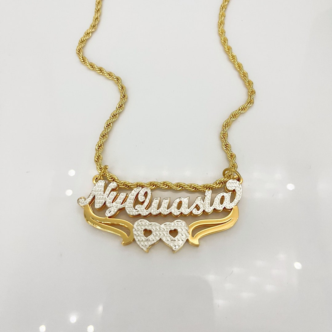 Two Tone Nameplate Necklace Custom Name Necklace Double Plate