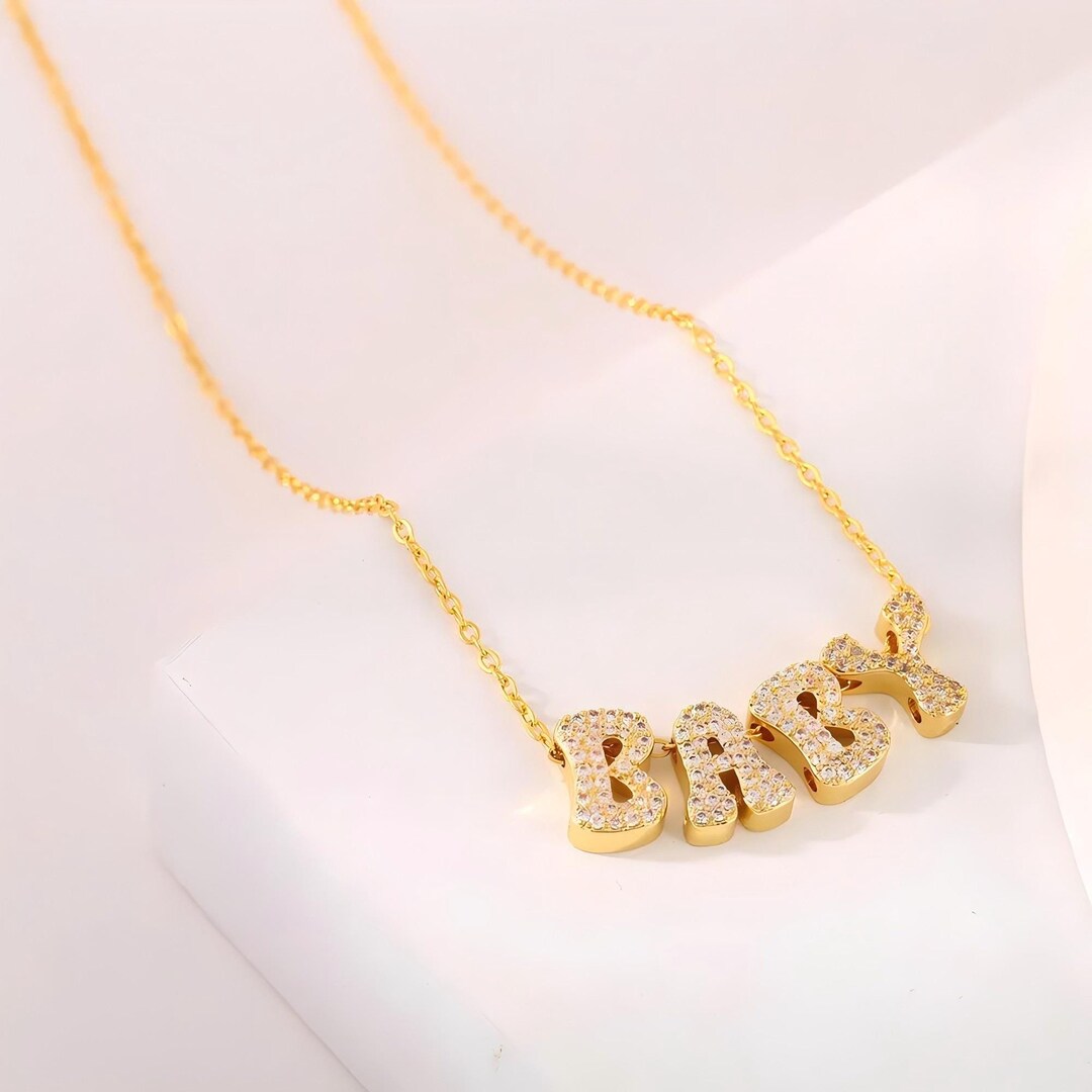 Pave Bubble Letter Pendant Diamond Initial Necklace,custom 3D Bubble ...