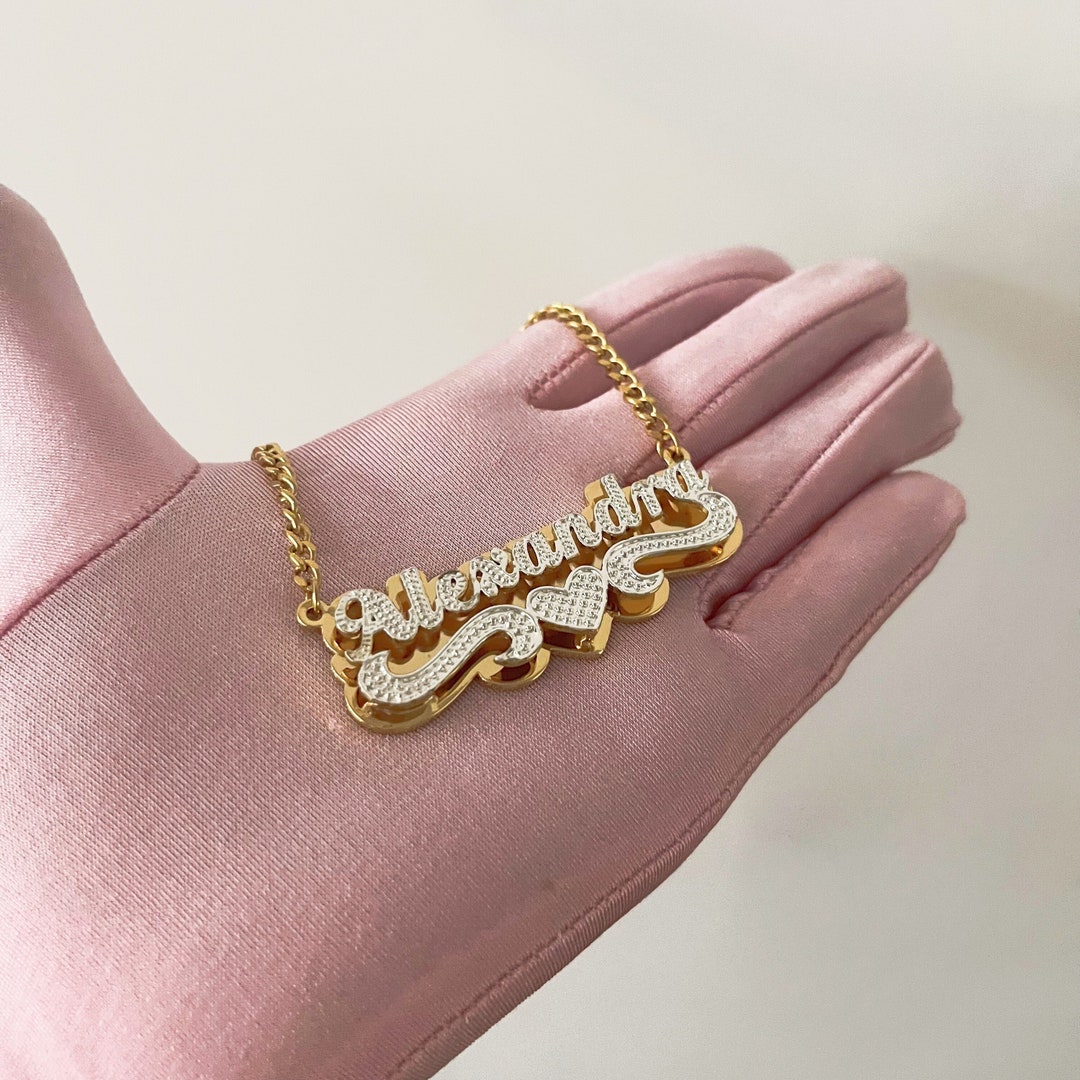 Name Plate Nameplate Necklace Custom Name Necklace Two Tone Name