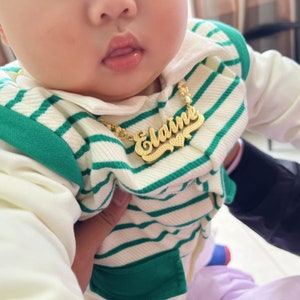 Teddy Bear Name Necklace, Double Plated Name Necklace, Baby Name Plate ...