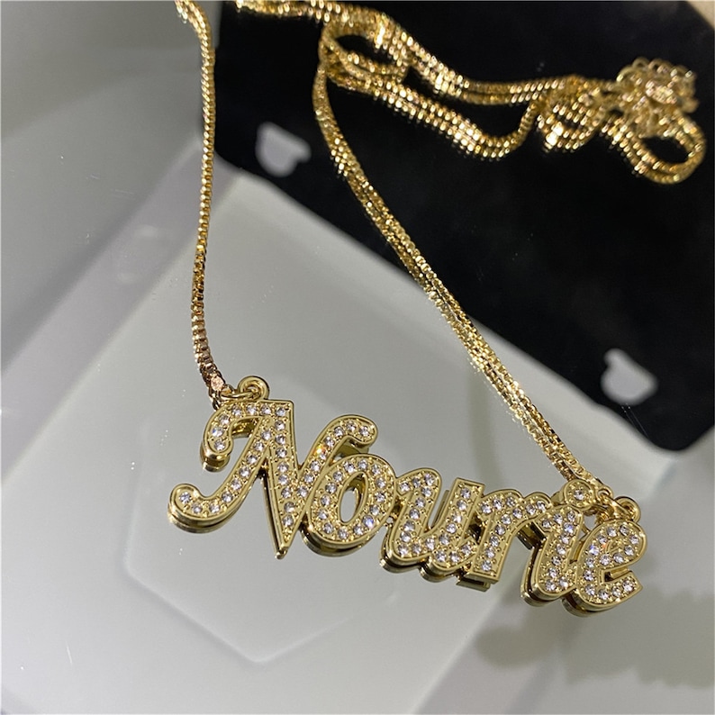Name Plate Silver Diamond Name Necklace Custom Bling Name - Etsy