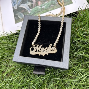 Custom Bling Name Hoop Earrings Necklace Set, Personalized Nameplate ...