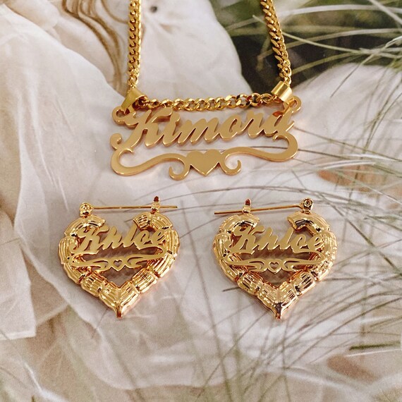 Nameplate earrings and necklace store