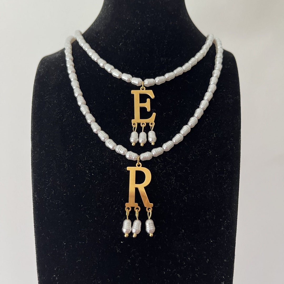 Initial Pendant Pearl Necklace, Custom Pearl Necklace, Letter Pearl ...