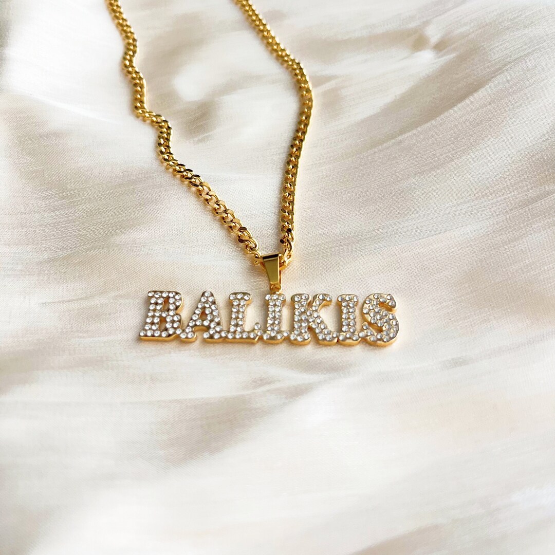 Custom Bling Name Necklace, Diamond Name Necklace, Personalized Iced ...