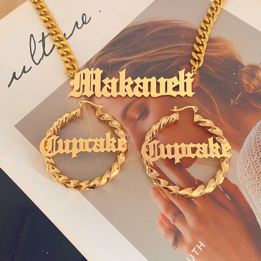 8mm Cuban Name Necklace,custom Letter Necklace,custom Name Earrings,8mm ...