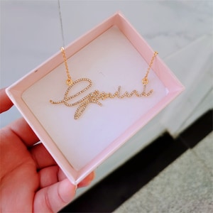 925 Sterling Silver Diamond Name Necklace, Personalized Necklace, Name ...