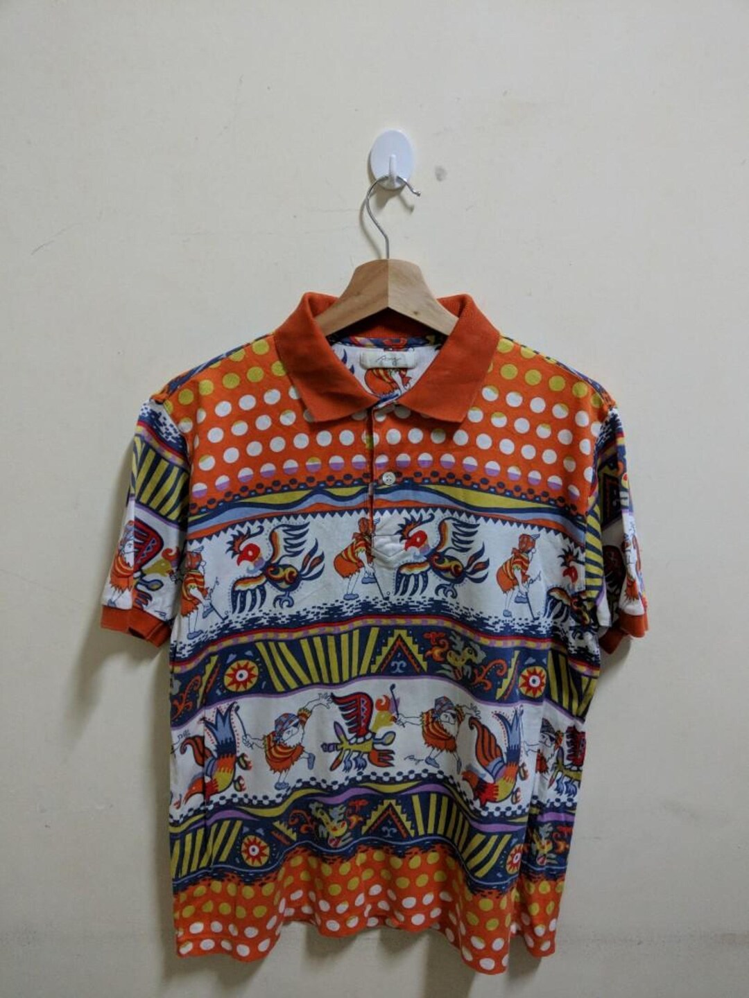 Vintage Rooster Full Print Polo Shirt Size L Orange - Etsy