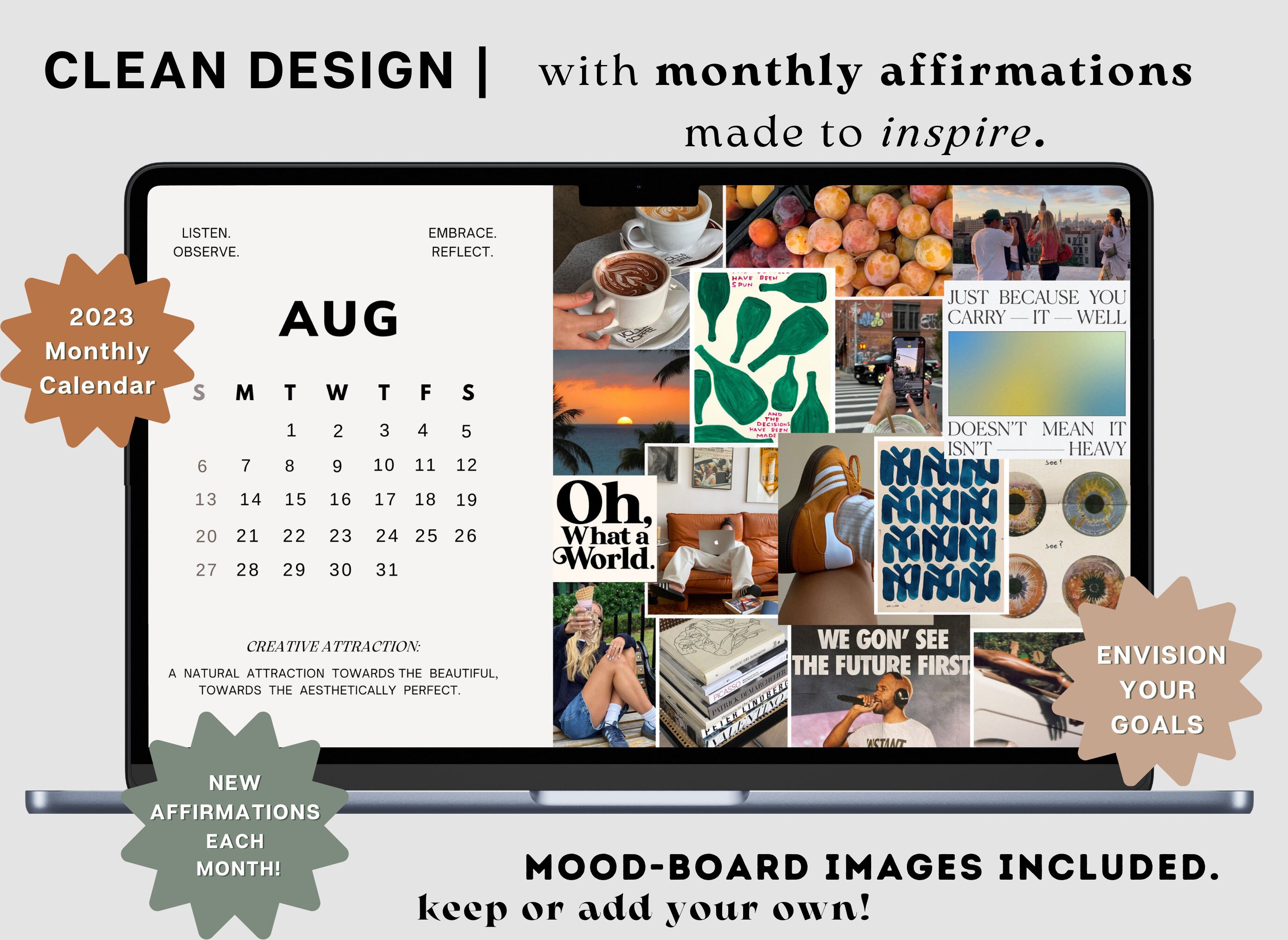 CUSTOMISABLE Desktop Wallpaper | 2023 Calendar | Aesthetic Moodboard ...