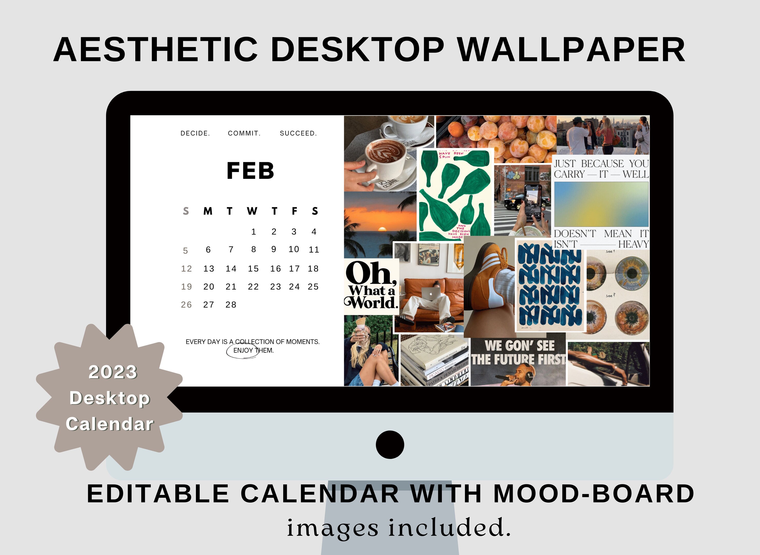 CUSTOMISABLE Desktop Wallpaper | 2023 Calendar | Aesthetic Moodboard ...