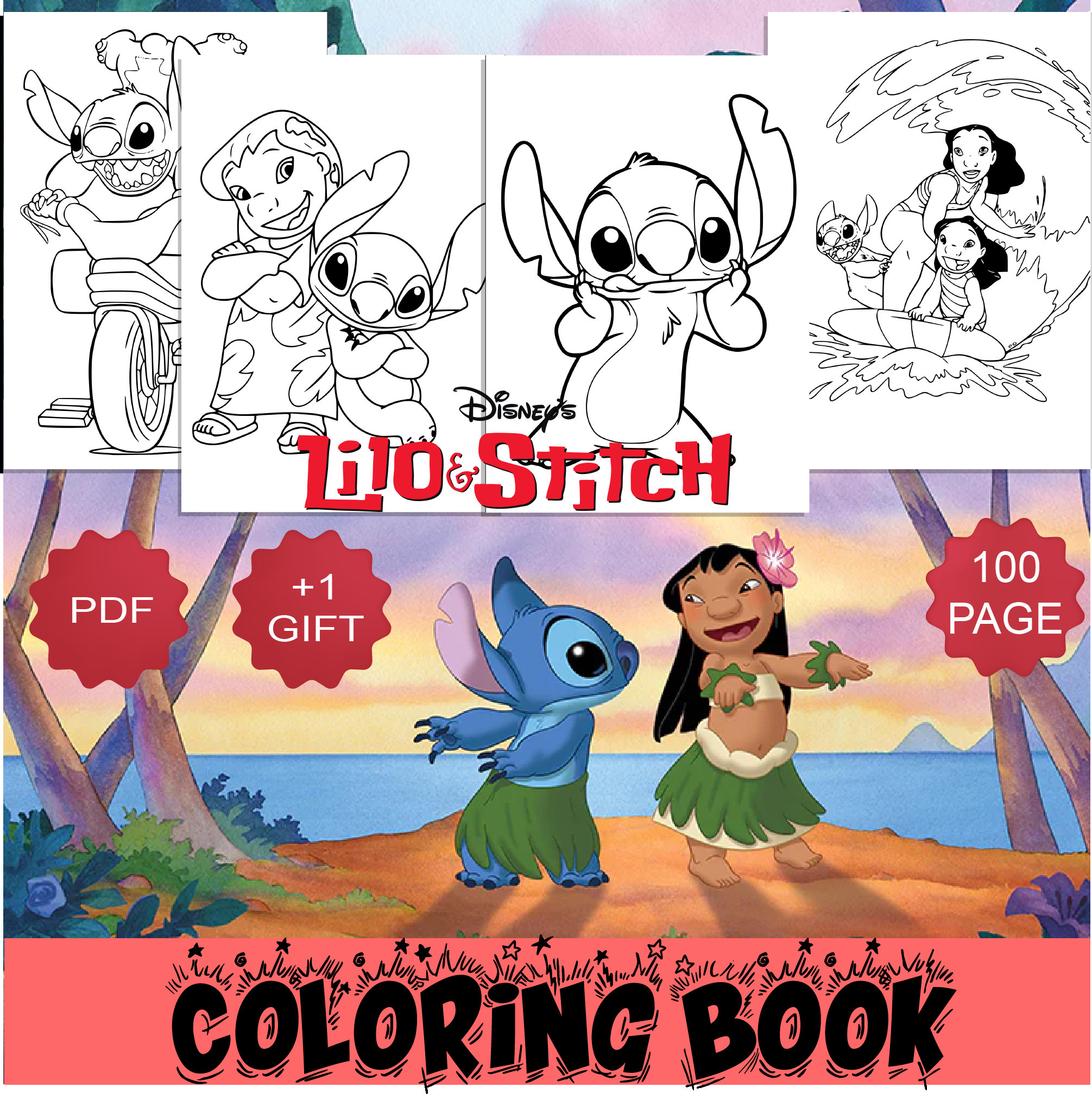 Lilo and Stitch Coloring Book, 100 Pages, Kids & Adult Art, Instant ...