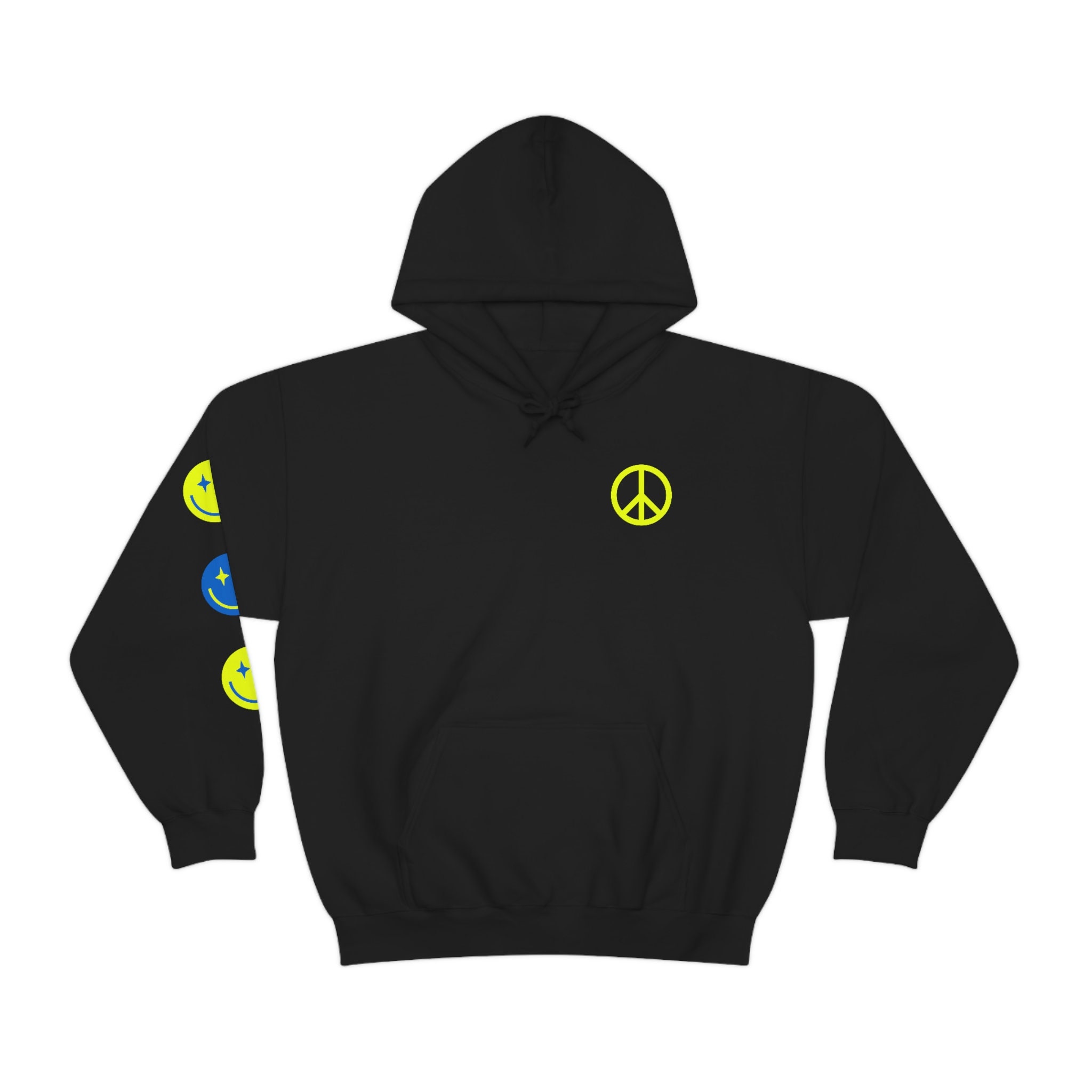 Peace Sign and Smiley Face Hooded Sweatshirt With Words on Back ...
