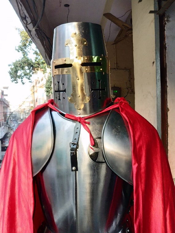 Medieval Templar Armour Suit With Cloak Shield Sword - Etsy