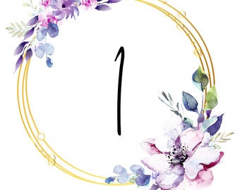 Purple Iris Flower Wedding Table Numbers Digital File 1-20 - Etsy