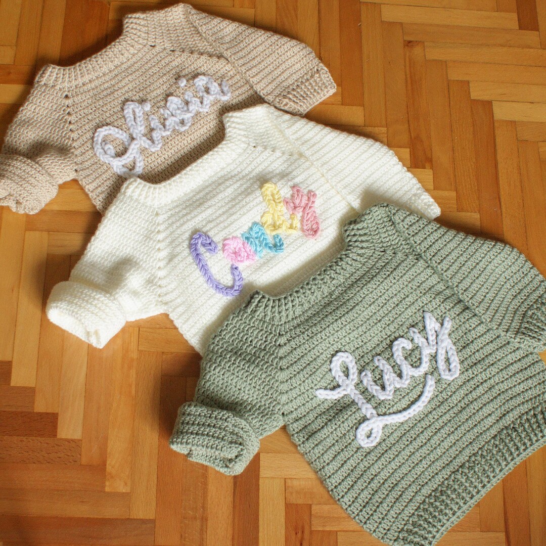 PERSONALIZED BABY SWEATER, All Handmade, Hand Knitted + Hand ...