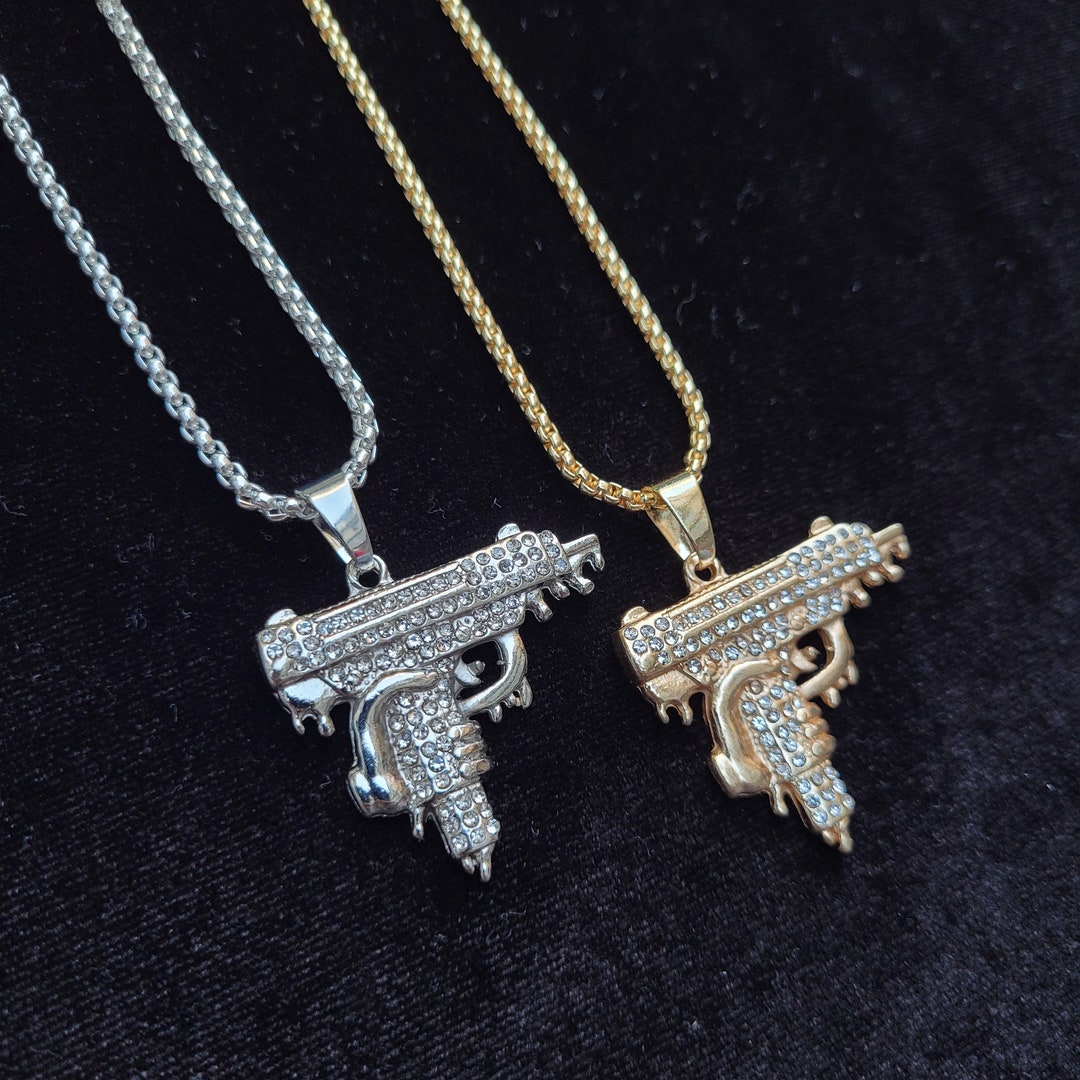 Iced Out Cubic Zirconia Gangstar Uzi Gun Pendant Necklace - Etsy