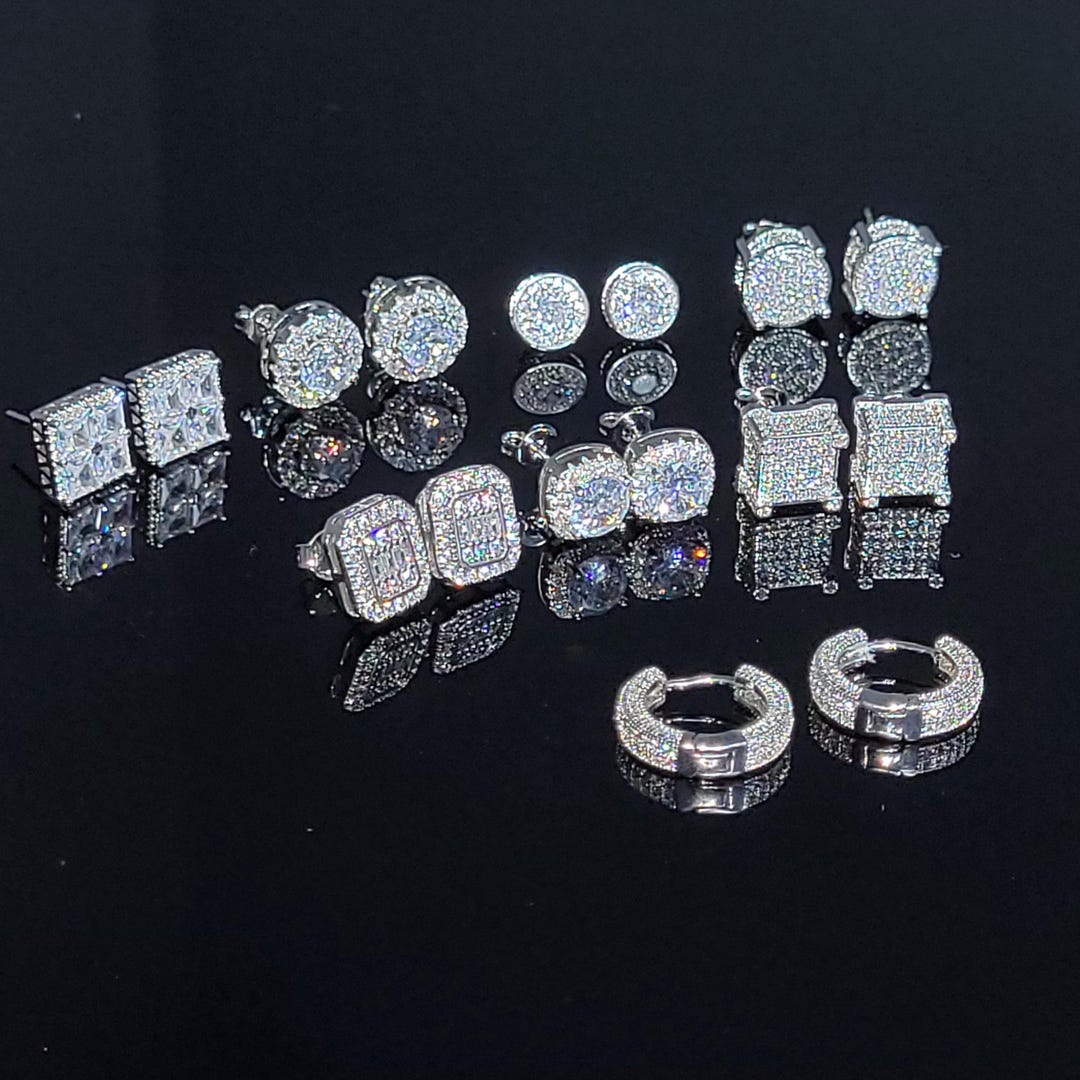 Full Micro Paved CZ Stone Diamond Gold Plated Iced Out Hiphop Earring ...