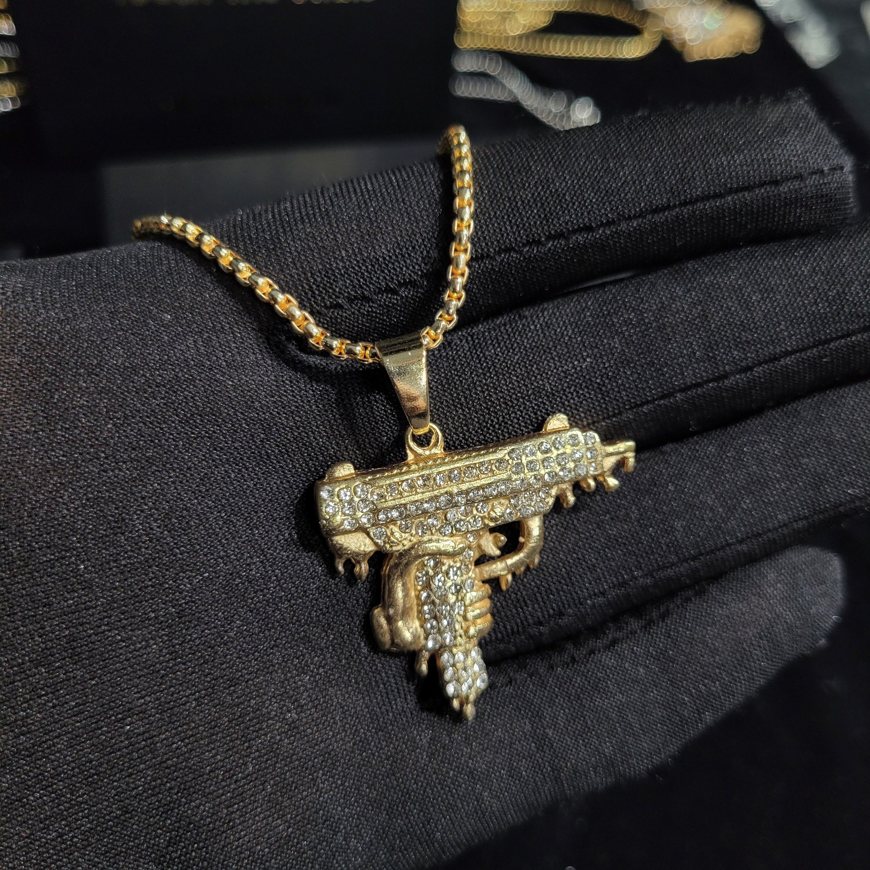 Iced Out Cubic Zirconia Gangstar Uzi Gun Pendant Necklace - Etsy