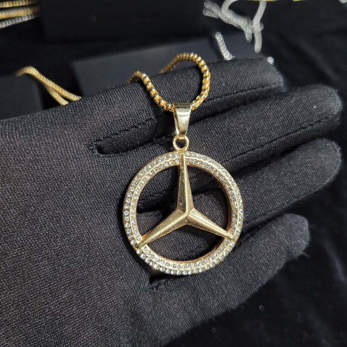 Iced Out Cubic Zirconia Stones Mercedes Benz Pendant Necklace - Etsy