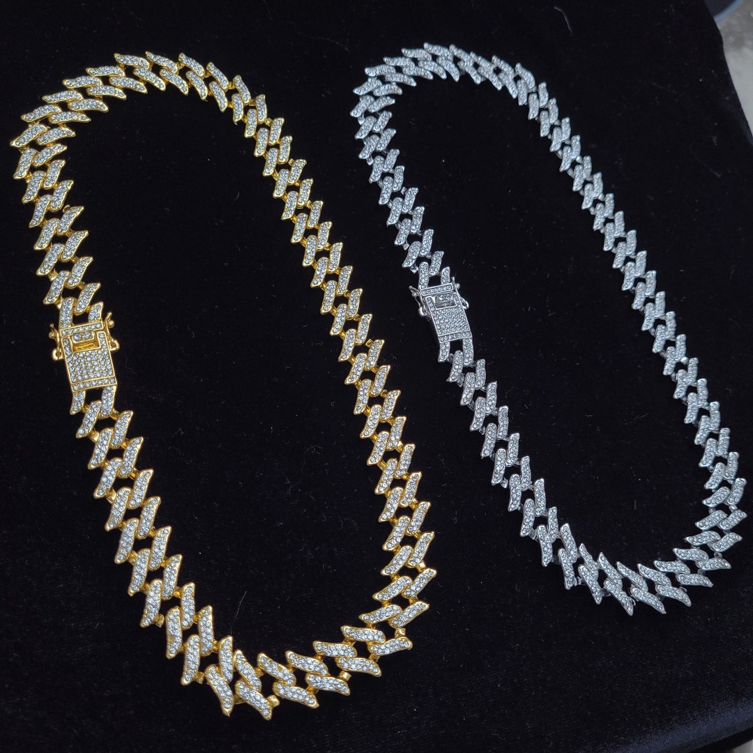 Iced Cuban Link Prong Chain Necklace,men's Hip Hop Jewelry, Miami Chain ...