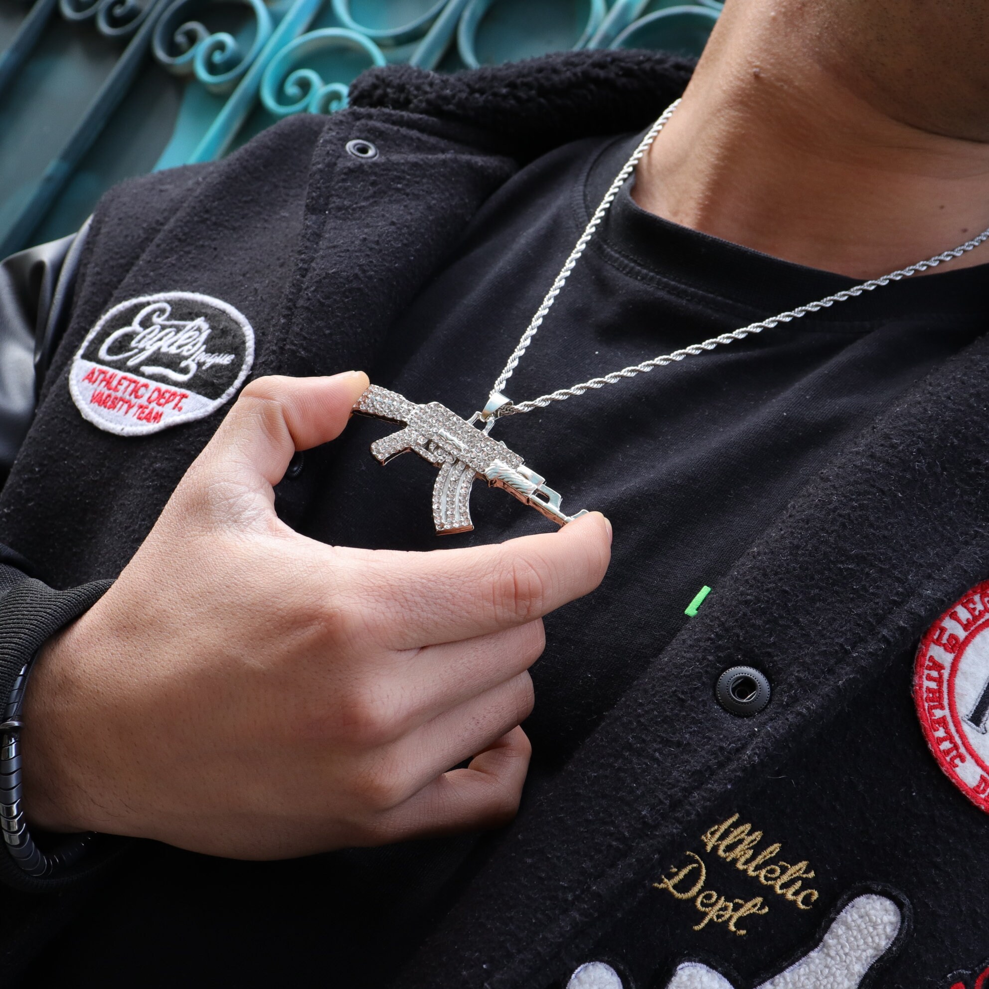 Iced Out VVS Simulated Stones CZ Ak47 Automatic Gun Kalasnikov Pendant ...