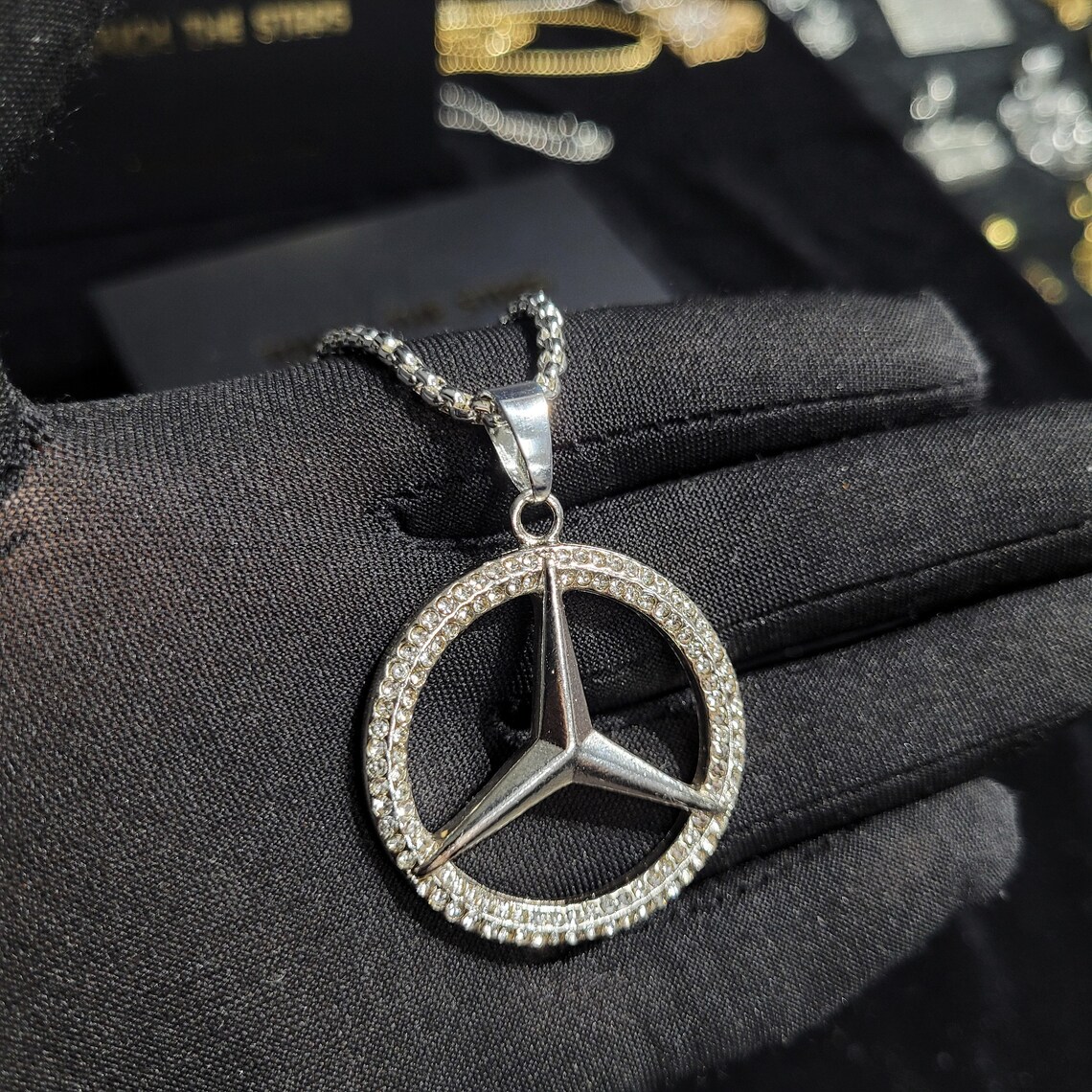 Iced Out Cubic Zirconia Stones Mercedes Benz Pendant Necklace - Etsy