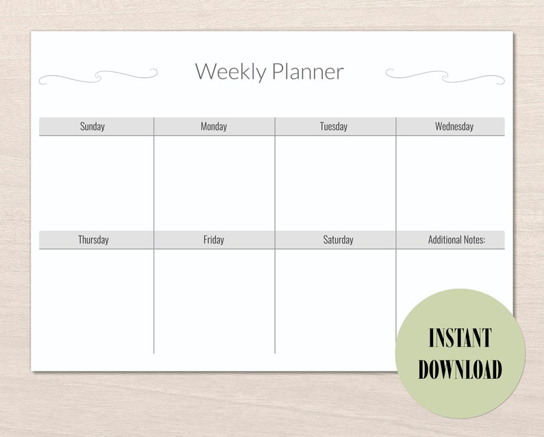 Weekly Planner | Printable Planner | Modern Design | Sunday & Monday ...