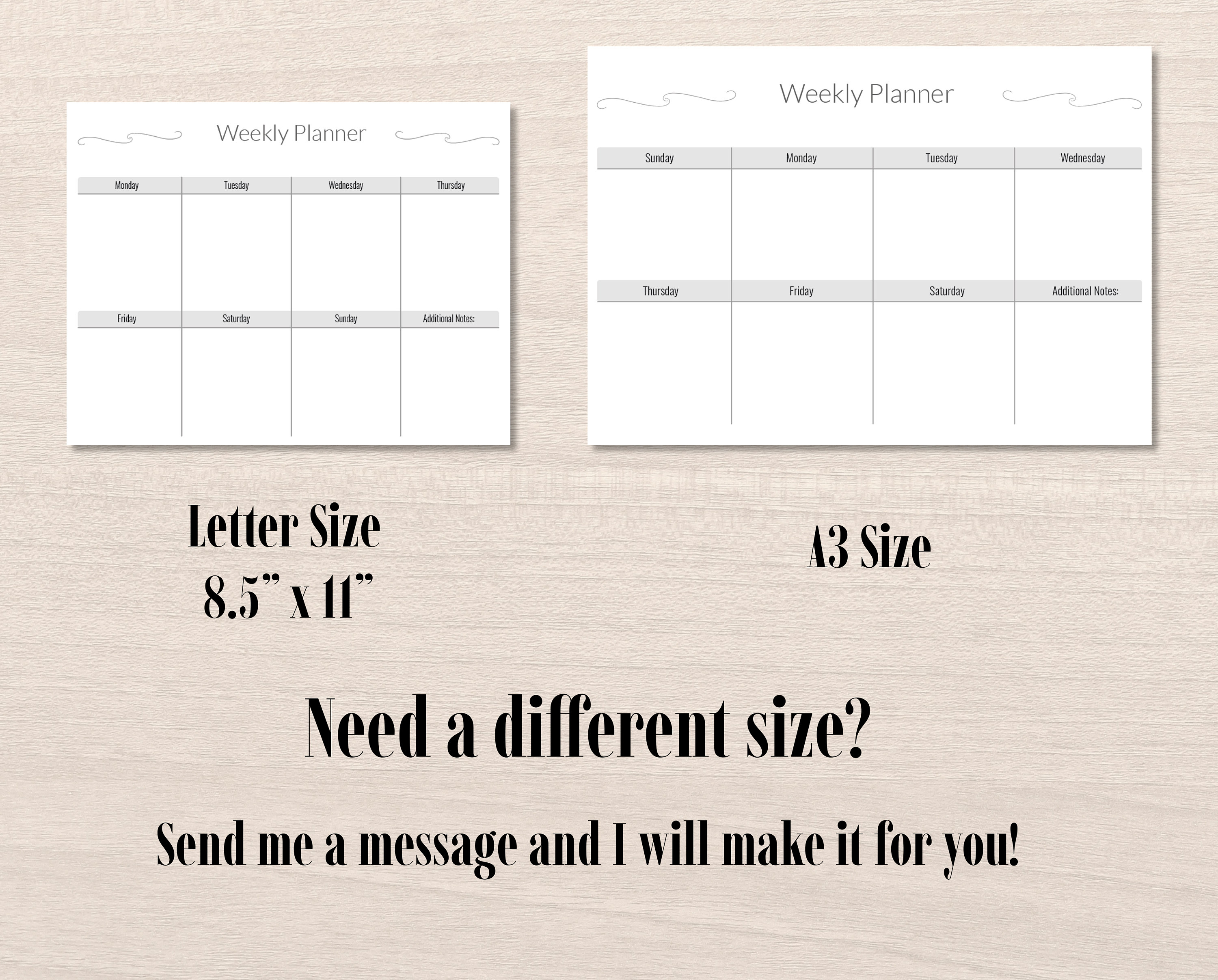 Weekly Planner Printable Planner Modern Design Sunday & Monday Start ...