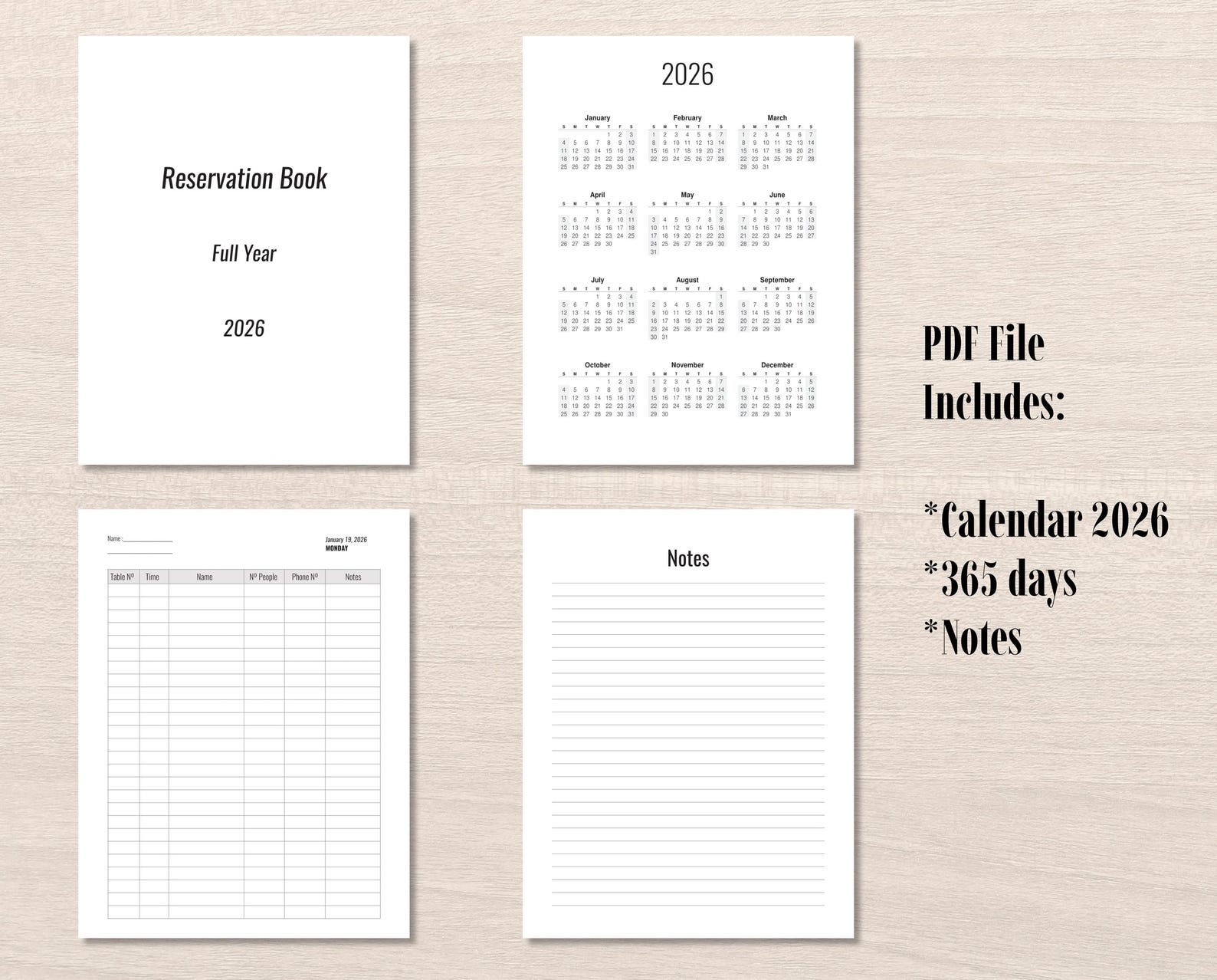 Printable Interactive 2026 Reservation Book | Restaurant Booking Log ...
