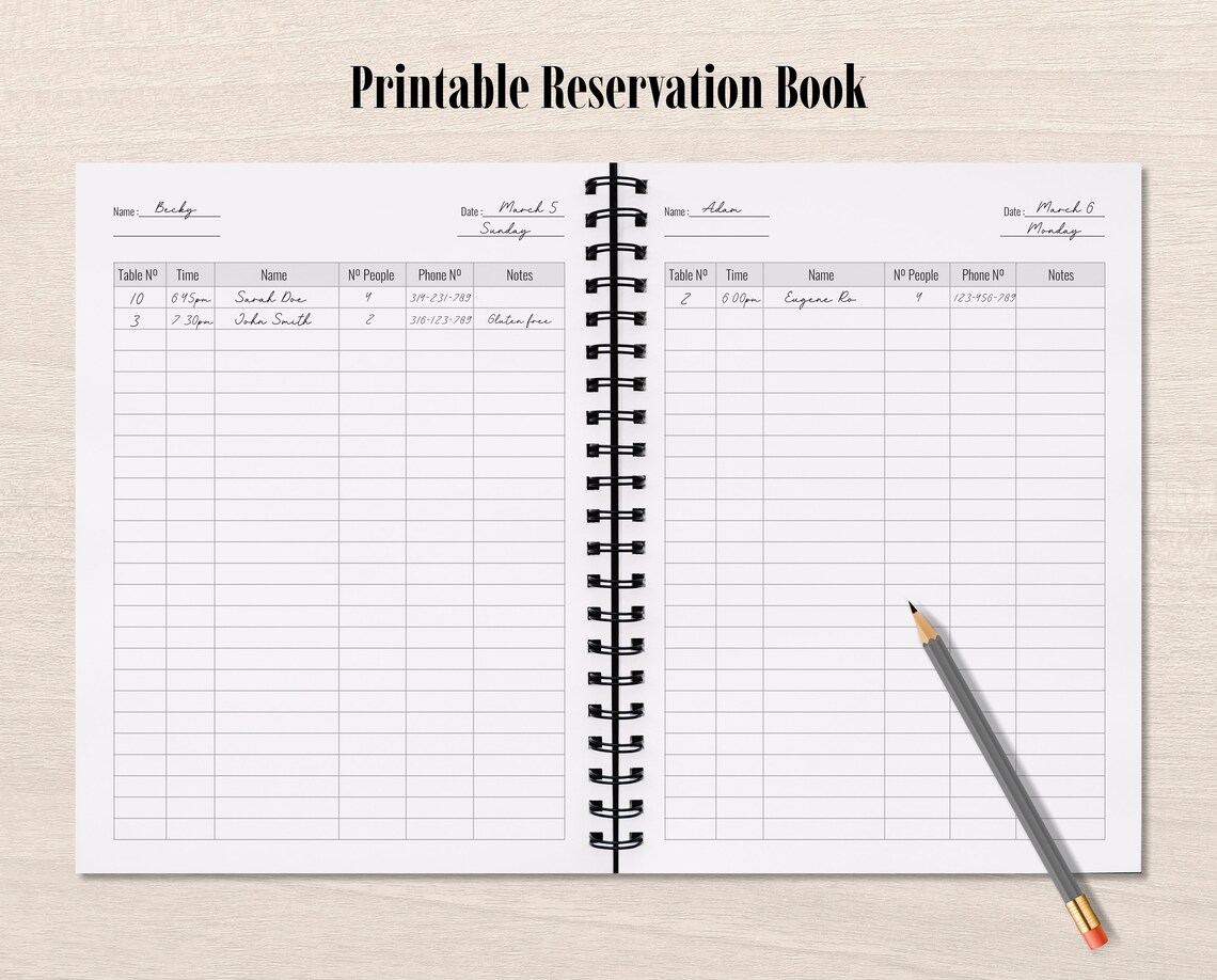 Printable Reservation Book -- No Dates 2025 -- Log Book -- Restaurant ...