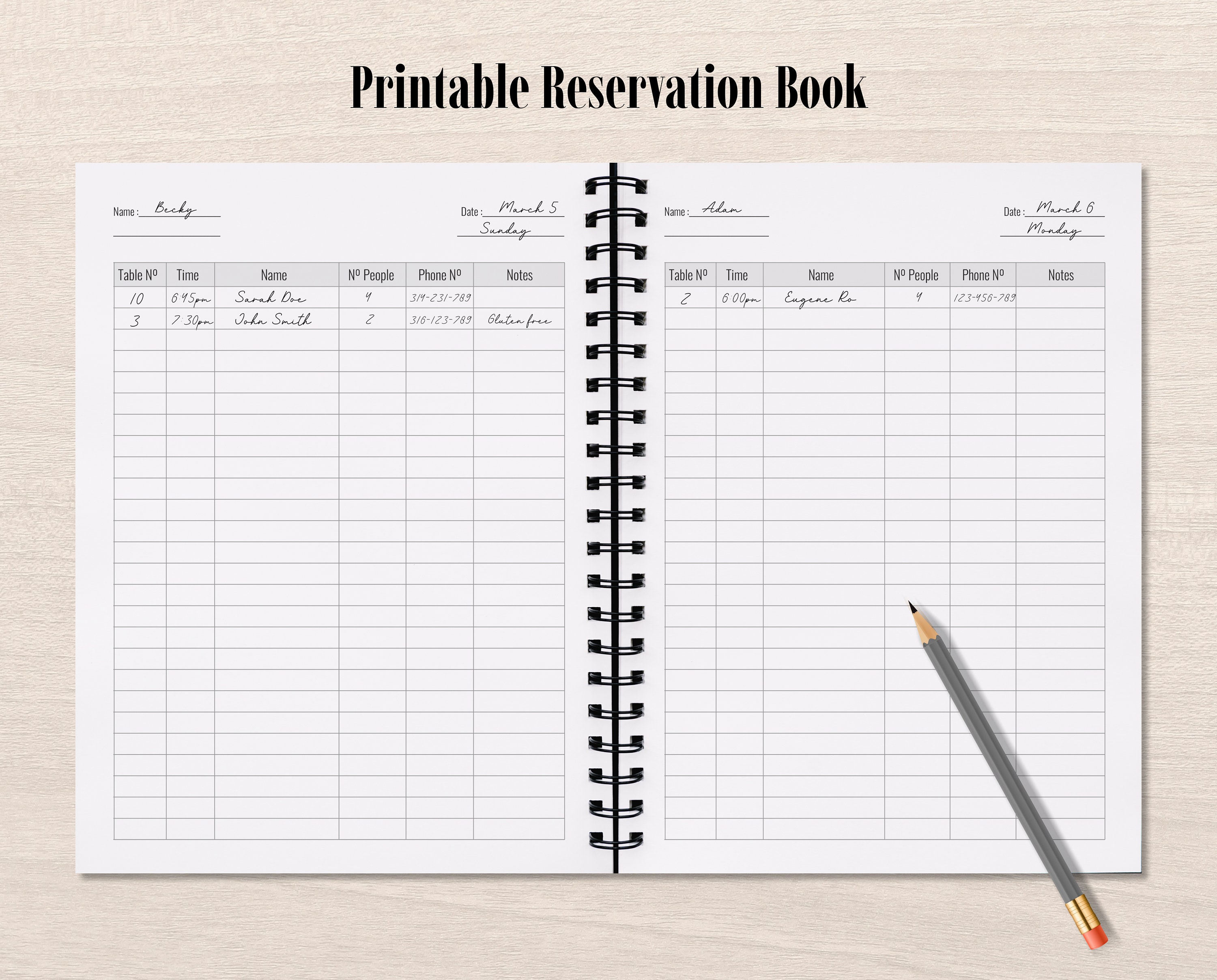 Printable Reservation Book -- No Dates 2025 -- Log Book -- Restaurant ... Printable Reservation Book -- No Dates 2025 -- Log Book -- Restaurant ...