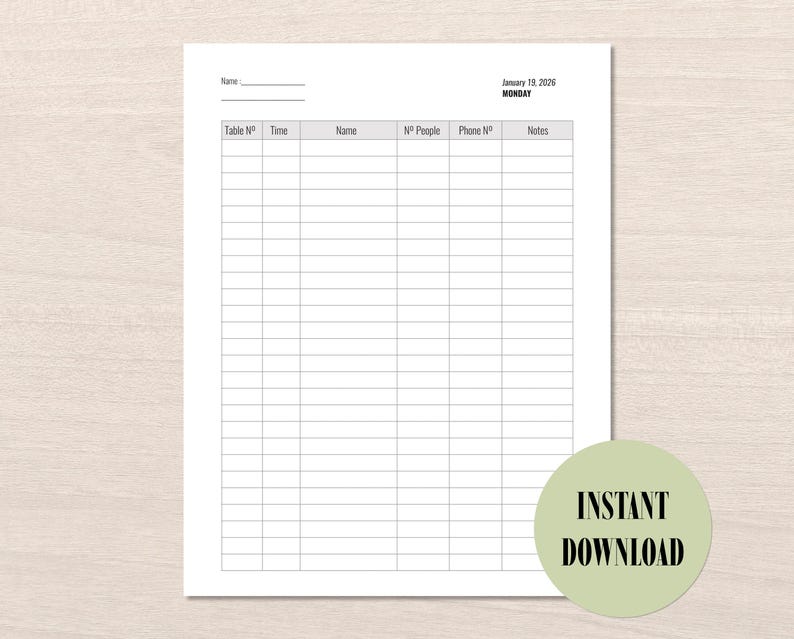 Printable Interactive 2026 Reservation Book | Restaurant Booking Log ...