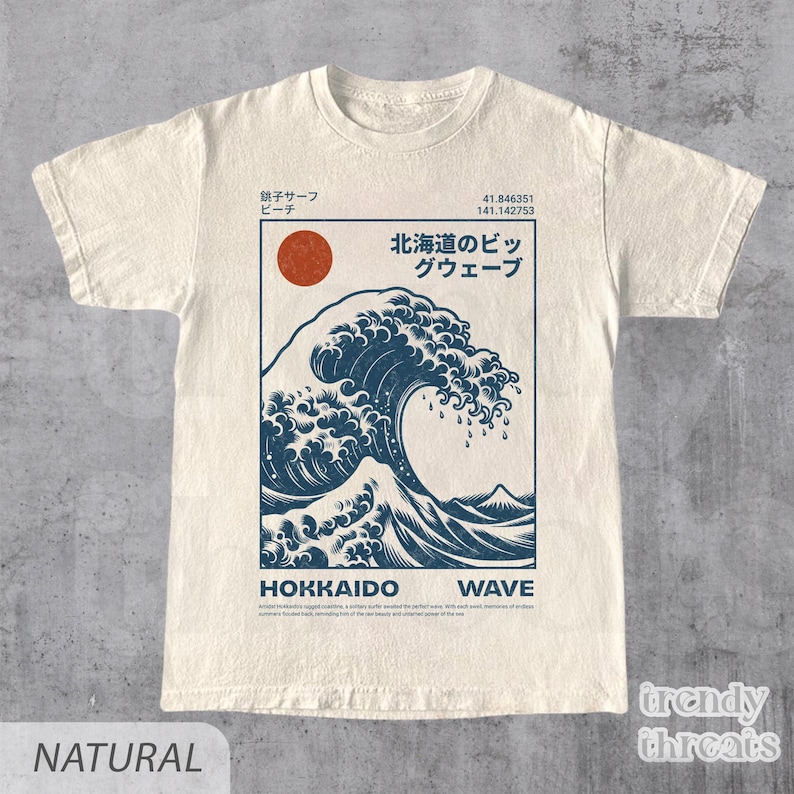 Hokkaido Wave Shirt, Retro Japanese Surf T-shirt, Ukiyo-e Great Wave ...