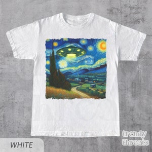 UFO Starry Night Graphic T-shirt, Stylish Outer Space Design, Daily ...