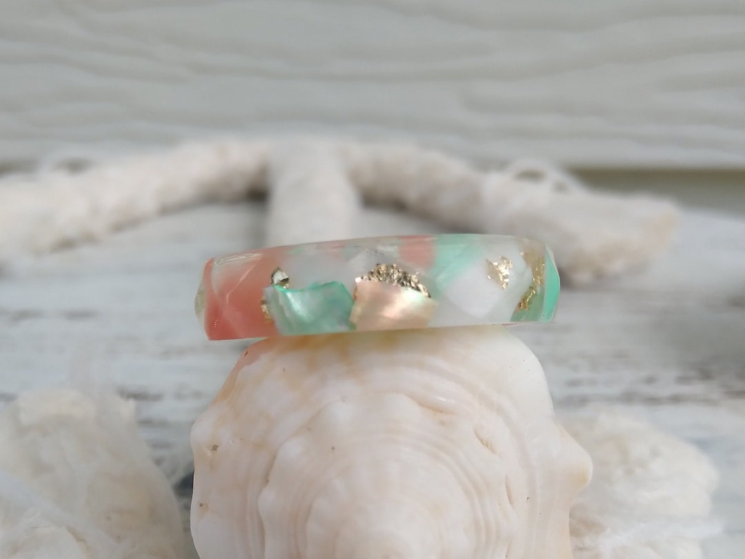 Resin Ring With Shell Pieces / Beach Ring / Inspired by the Ocean ...