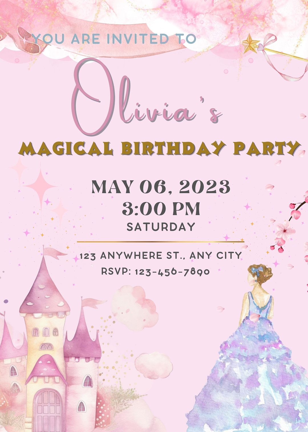 Princess Birthday Invitation, Princess Party Invitation, Princess ...