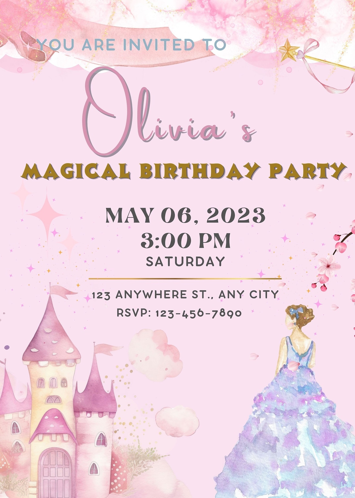 Princess Birthday Invitation, Princess Party Invitation, Princess ...