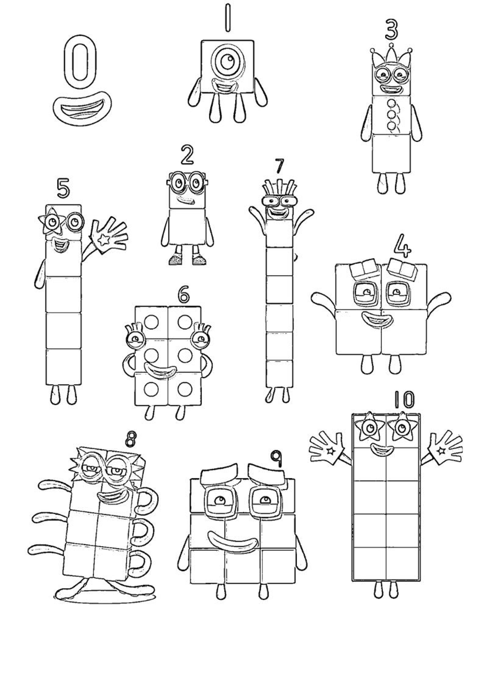 Numberblocks 0-20 and 30,40,50,60,70,80,90,10, Coloring Page 0-10 - Etsy