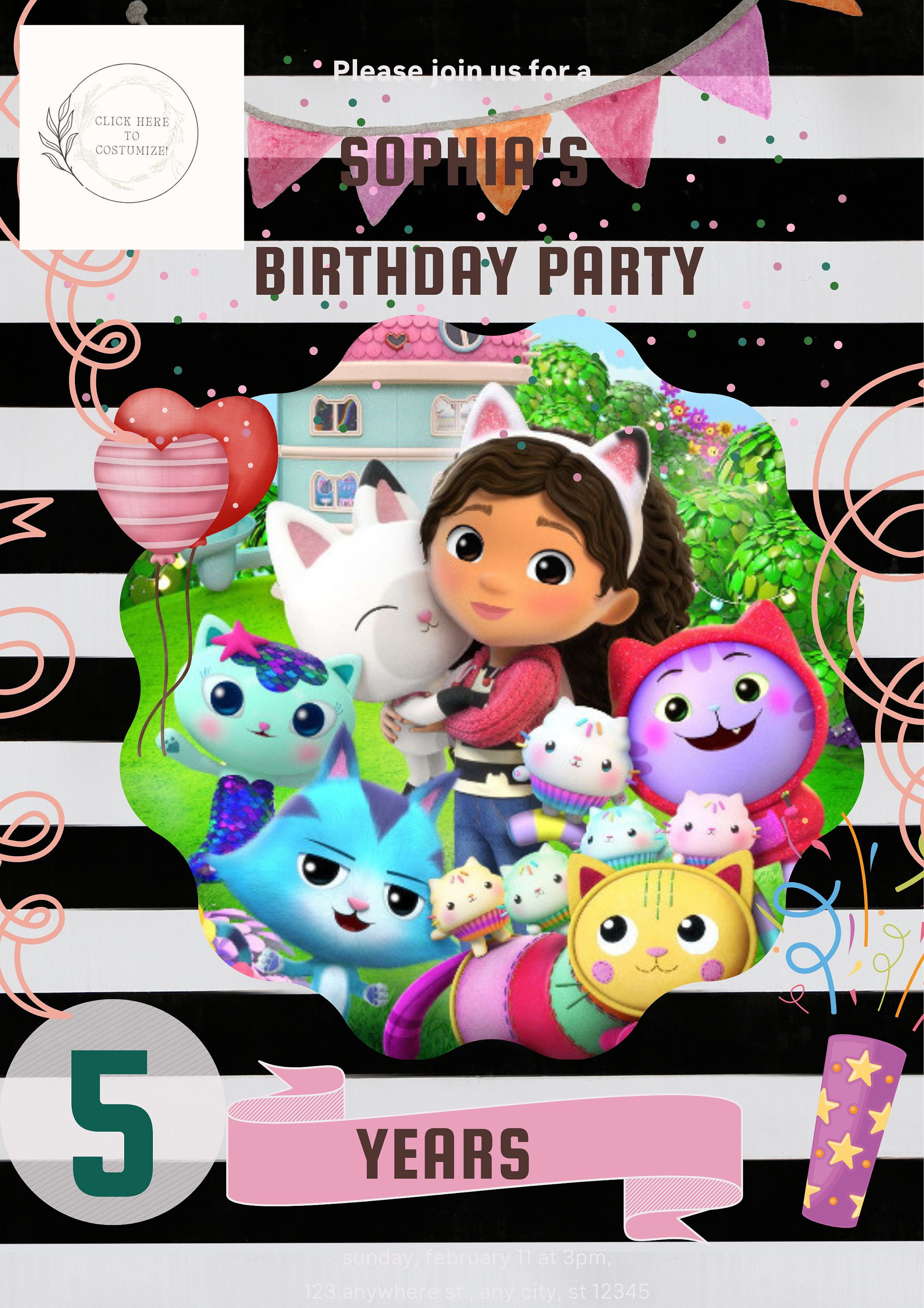Gabby Dollhouse Birthday Invitation Template: Kids Party (digital) - Etsy