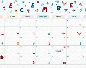December Editable Calendar - Etsy
